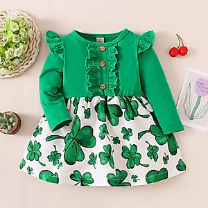 Toddler Baby Girl St. Patrick's Day Dress Lucky Green Shamrock Skirt Outfit Kids St. Patrick's One-Piece Clothing (Green, 18-24 Months)