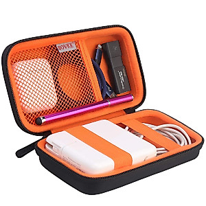 BOVKE PU Hard Travel Case for MacBook Air Pro Power Adapter Apple MagSafe 2 USB-C Charger - Extra Room for USB C Hub, Type C Hub, USB C Hub Multiport Adapter, Magic Mouse, Charging Cable, Black