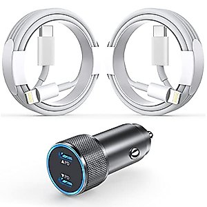 [Apple MFi Certified] iPhone Fast Car Charger, 40W Dual Port USB C Fast Charging Type C Charger Cigarette Lighter Adapter with【2 Pack】3FT USB C to Lightning Cable for iPhone 13/12/12 Pro/iPad/Airpods