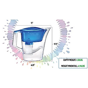 New Wave Enviro Alkaline Plus Water Filter Pitcher with Lead Removal, BPA Free Fridge Friendly Design, 64 Gallon Filter Life, 3.5 Liter Capacity with Integrated Handle, Blue