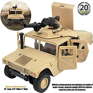 Click N' Play Military 20 Piece Play Set with Humvee Vehicle, Includes 2 Soldier Action Figures, Missile Launchers, Rifles, and More, Army Playset for Boys 6+,Tan