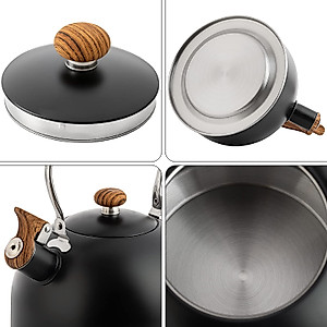 Whistling Tea Kettles with Wood Grain adjustment Nylon Handle, 2.3 Quart Capacity with Capsule Base Tea Kettle, Black