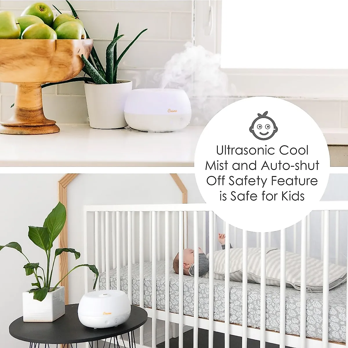 Crane Small Ultrasonic Diffuser and Air Humidifiers for Bedroom and Office, .2 Gallon Cool Mist Humidifier for Personal Use, No Humidifier Filters Needed, White