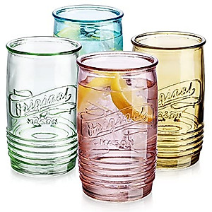 Glaver's Set Of 4 Original Mason Collins Glasses Assorted Colored Drinking Glasses For Juice, Cocktails, Beverage Glass Cups, Hand Wash! (Original Mason Colored 20 OZ)