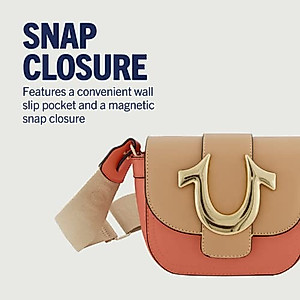 True Religon Women's Crossbody Bag, Mini Flap Adjustable Shoulder Handbag with Horseshoe Logo, Tan