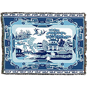 Pure Country Weavers Blue Willow Blanket - Asian Gift Tapestry Throw Woven from Cotton - Made in The USA (72x54)