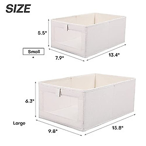 LaMorée Fabric Storage Bin Box Rectangular Cotton Linen Storage Basket Cube with Thick PP Board Clear Mesh Window Foldable Decorative Nursery Home Office Organizer Container – Beige, Small