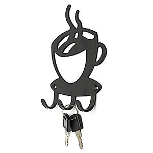 Shineweb Metal 3-Hook Key Holder Rack Coffee Cup Shape Hanger Wall Mount Home Office Organizer Wall Decor