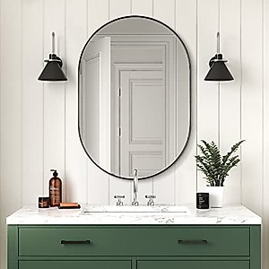 ANDY STAR Black Oval Mirror, 24x36 Oval Black Mirror in Stainless Steel Metal Frame for Bathroom, Entryway, Living Room, Contemporary 1" Deep Set Design Wall Mount Hangs Vertical or Horizontal