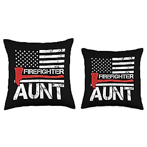 Firefighter US Flag 4th Of July American Flag USA American Patriotic Firefighter Aunt Axe US Flag Throw Pillow, 16x16, Multicolor