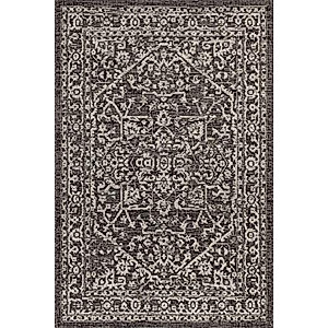 JONATHAN Y SMB104C-4 Malta Bohemian Medallion Textured Weave Indoor Outdoor Area Rug, Coastal, Traditional, Transitional Easy Cleaning,Bedroom,Kitchen,Backyard,Patio,Non Shedding, Black/Gray, 4 X 6