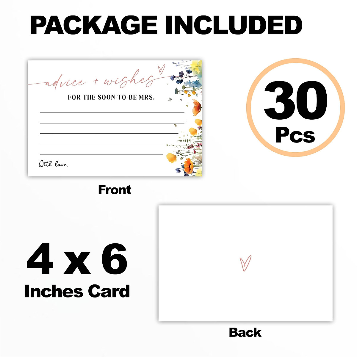 Hsupl Wildflower Floral Bridal Shower Advice & Wishes Cards, 30 Pcs Minimalism Wedding Wishes Cards, Advice For Newlyweds, Wedding Party Decorations, Bridal Shower Party Favors & Supplies - A01