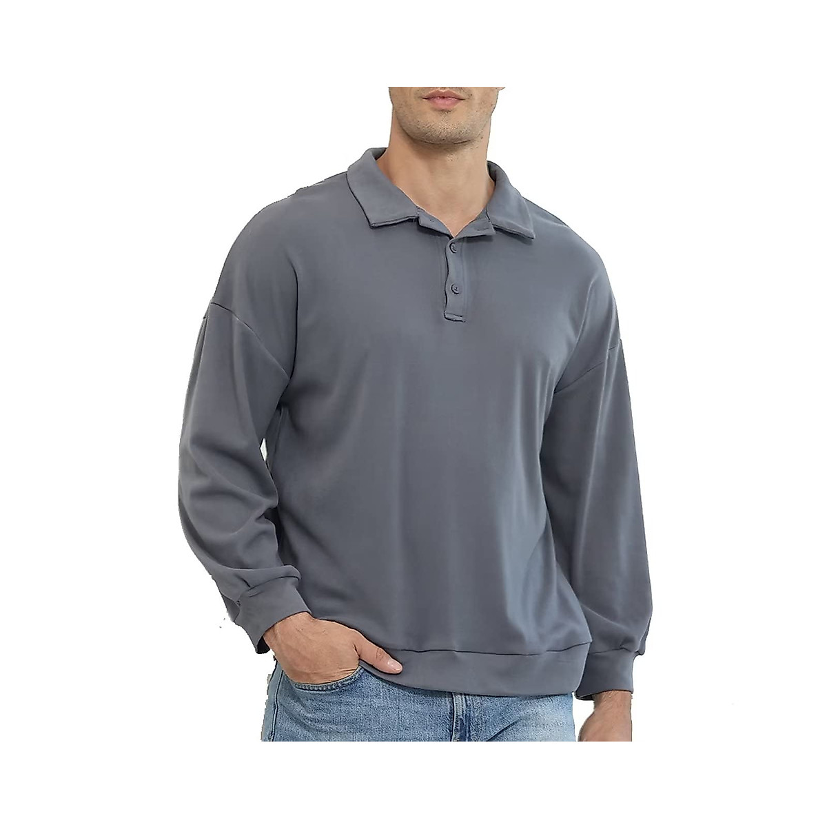 Mens Outdoor Polo Shirt Thick Golf Pullovers Long Sleeve Skin Friendly Thermal Fabric 2XL Grey