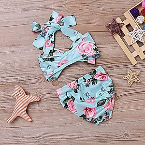 Cute Baby Girls 2Pcs Bikini Bathing Swimsuit Halter Tube Top+Floral Bottom Summer Sunsuit (Floral, 0-6Months)