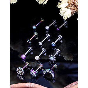 Pnsgisr 16g Cartilage Tragus Forward Helix Conch Earring Piercing Jewelry Lip Rings Medusa Labret Monroe for Women 16 Gauge Surgical Steel Flat Back Cartlidge Snake Bite Snakebite Philtrum Ashley Stud