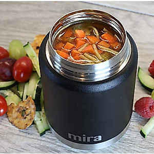 MIRA Thermos for Hot Food & Soup - 15 oz Insulated Food Jar with Foldable Spoon - Leak Proof Stainless Steel Thermal Storage Lunch Container, Canteen, Double Walled, Black