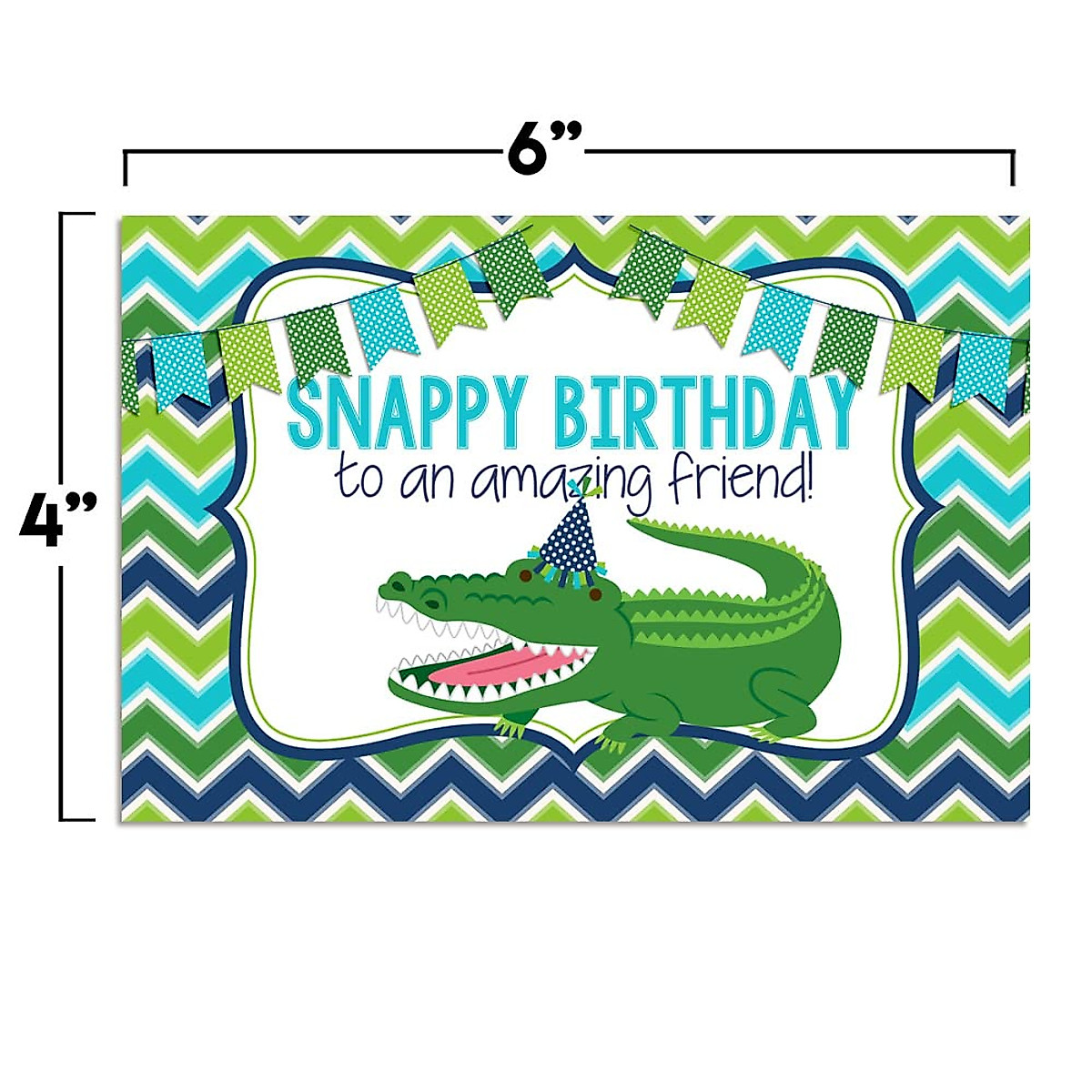 Snappy Birthday Alligator Themed Birthday Pun Themed Single (1) All Occasion Blank Birthday Card To Send To Friends & Family, 4"x 6" (when folded) Fill In Greeting Note Card by AmandaCreation