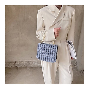 WYKDD Rope Knitting Women's Handbags Pearls Chains Tote Crochet Handbags and Purses Woven Bags for Women (Color : Gray, Size : 1)