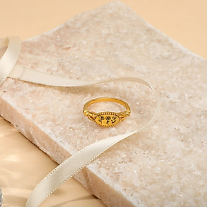 Drawelry Personalized Vintage Birth Flower Ring Sterling Silver Engraved Iris, Water Lily, Metal, not known