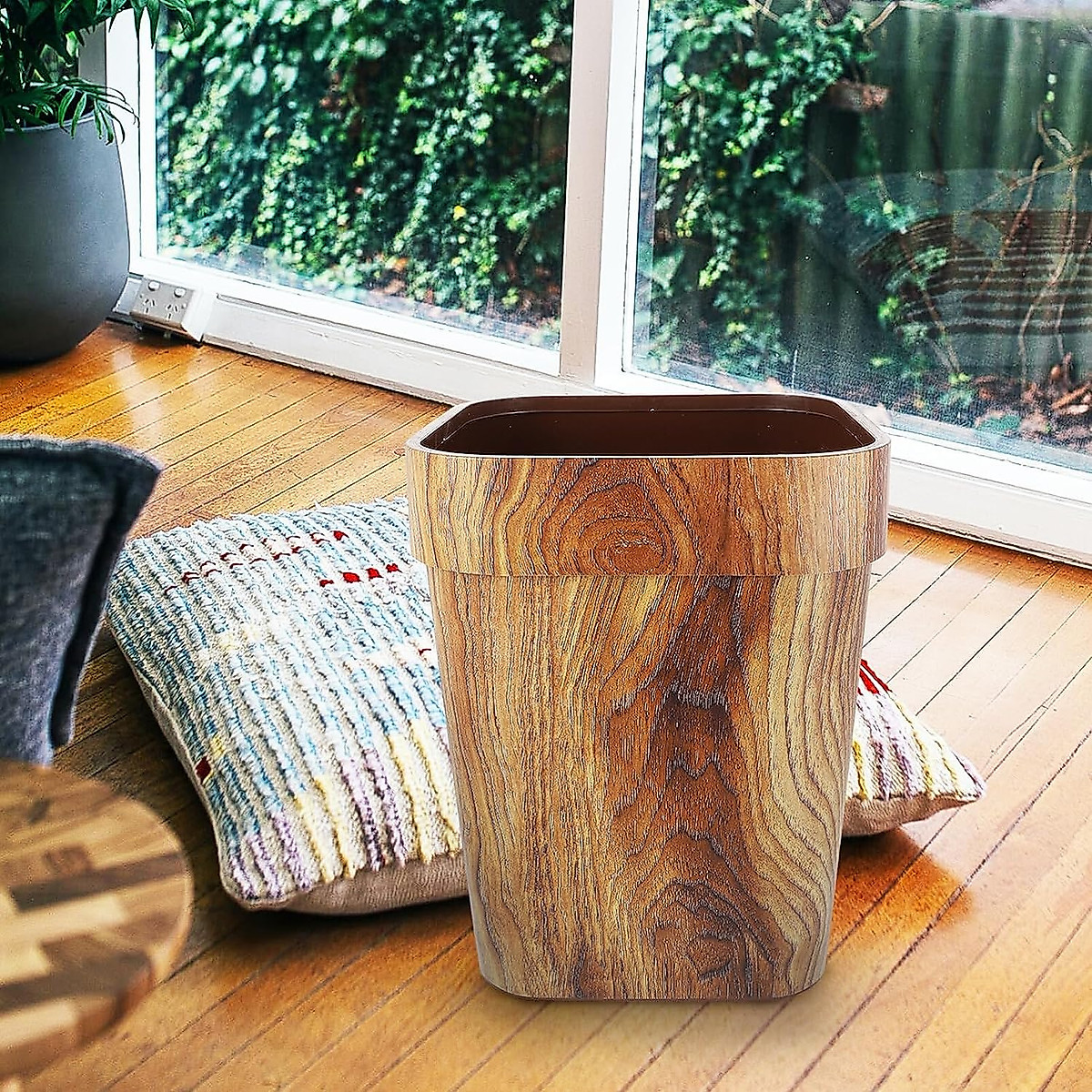 NALsa Retro Imitation Wood Trash can Without lid Waste Paper Basket Wood Grain Trash can Waste Paper Trash can Household Trash can Bath
