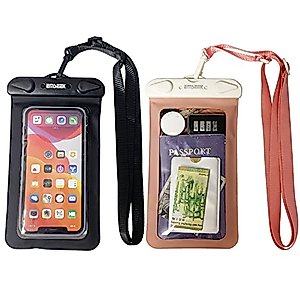EMSEEK Waterproof Passport Holder 2pack Travel Wallet Waterproof Phone Case Pouch with Secret Holder for iPhone14 13 Pro Max Galaxy S 22 Key FoB Cash Credit Card ID GPS (Black+Pink)
