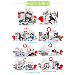 D-KINGCHY Baby Cloth Book Toy, Black and White Crinkle Tails Cloth Activity Books, Interactive Hanging Stroller Books for Newborn Infant, Early Development Toys with Sound for 0-2 Years Old