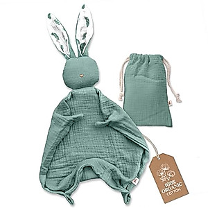 Mikito Organic Cotton Baby Muslin Lovey Bunny - Oeko-TEX & GOTS Certified - Security Blanket & Perfect Loveys for Babies - Unisex New Baby Gift for Ultimate Comfort & Peaceful Dreams