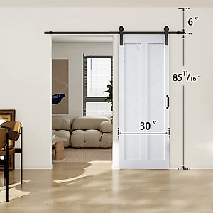 SOLRIG Sliding Barn Door 60"(30" x2)× 84", Double Pre-drilled Barn Door Slab, Need to Assemble, DIY Unfinished, 2X Barn Door Hardware Included, V Frame, White