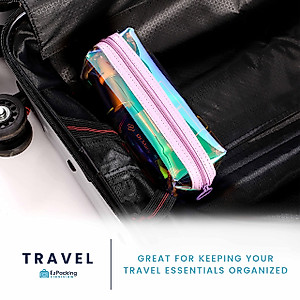 EzPacking Holographic Clear Makeup Pouch/Cute Iridescent Cosmetic Organizer/Sparkly Glittery Women’s Toiletries Holder/Transparent Ladies Zipper Bag for Purse or Tote (Lilac)