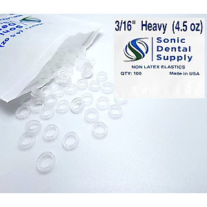 3/16 Inch Orthodontic Elastic Rubber Bands - 500 Pack - Clear Latex Free, Heavy 4.5 Ounce Small Rubberbands, Braces, Dreadlocks Hair Braids, Tooth Gap, Packaging, Crafts - Sonic Dental - Made in USA