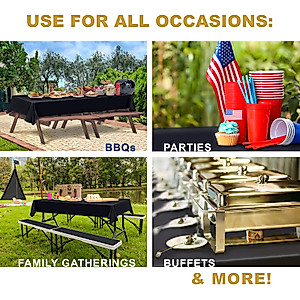 Sonluma 12 Pack 108" X 54" Black Premium Disposable Plastic Tablecloth for 8ft Long Rectangle Tables, Waterproof Covers for Indoor or Outdoor Events & Parties