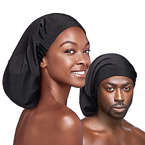 Red by Kiss Unisex Silky Spandex Loc Cap, Dreadlocks & Braids Cap, Shower Cap, Sleep Cap, Black (X-Long)