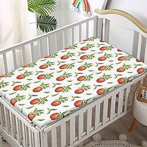 Tangerine Themed Fitted Crib Sheet,Standard Crib Mattress Fitted Sheet Soft and Breathable Bed Sheets-Great for Boy or Girl Room or Nursery,28“ x52“,Fern Green Vermilion White