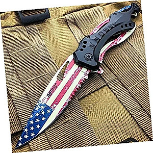 S.S. Folding Knives 8inch American Flag Open Folding Pocket Knife Bottle Fold Outdoor Survival Hunting Knife for Camping by Survival Steel