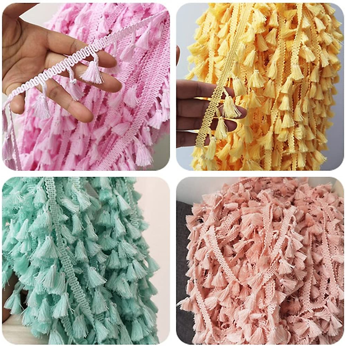 MSCFTFB 20 Yards Mini Tassel Fringe Trim,Boho Tassels Ribbon for Women,1.6inch Wide Sewing Fabric Lace for DIY Jewelry Clothing Bag Curtain Home Party Decor(Rosy Brown)