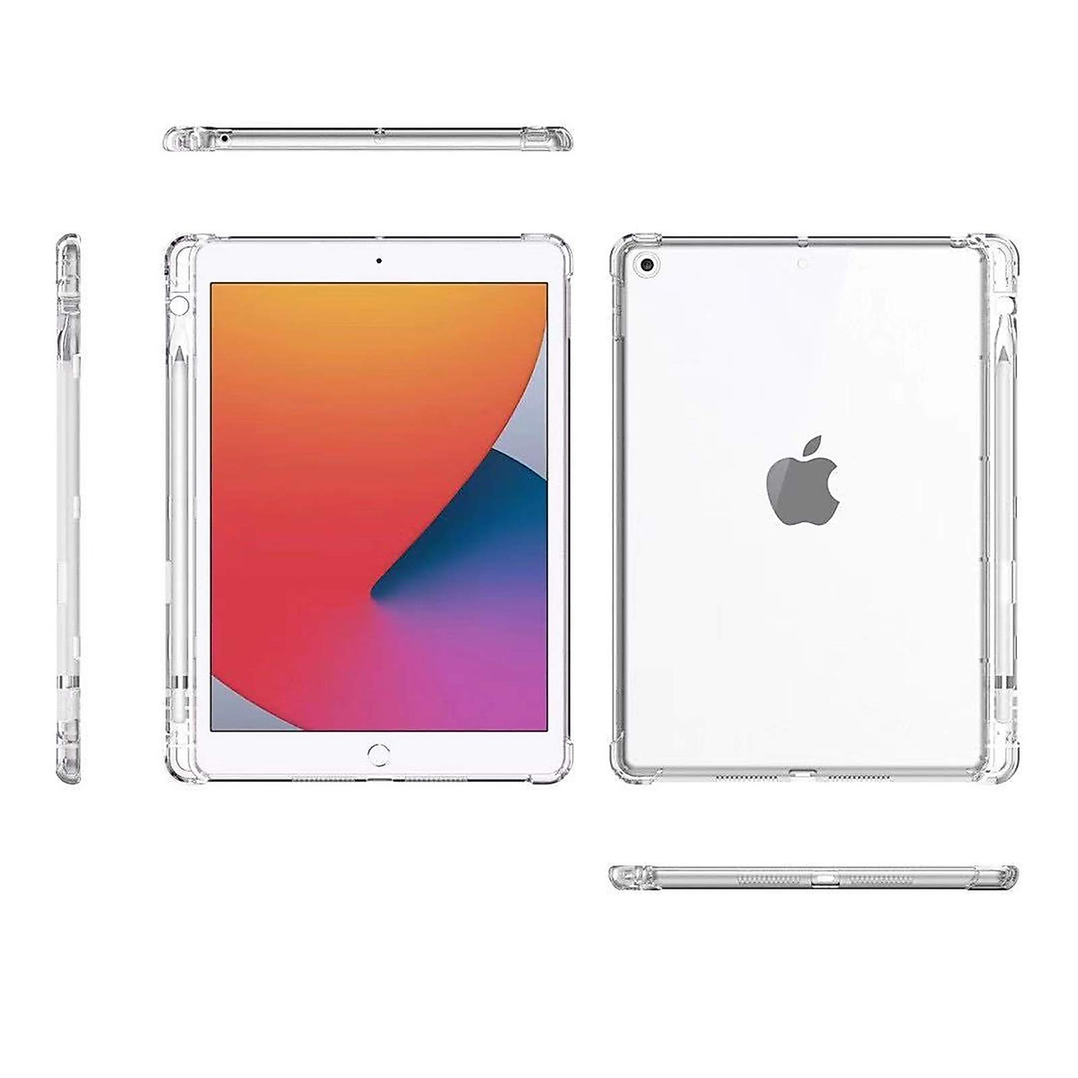 SFFINE Clear Case for New iPad 10.2 7th/8th/9th Generation 2021/2020/2019 with Pencil Holder, Shockproof Thin Slim Transparent Flexible TPU Gel Silicon Back Cover Protective Shell Fit iPad 10.2 Inch