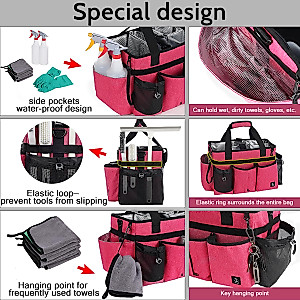 Timoxi Large Cleaning Caddy Bag Built-in Sturdy Support Board, Cleaning Organizer with Detachable Divider, Cleaning Supply Tote with Adjustable Shoulder Strap&Waist belt for Cleaners & Housekeeper