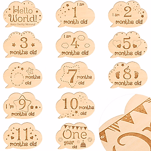 13 Pieces Baby Monthly Milestone Cards Wooden Baby Milestone Sign Baby Gift Sets First Year Growth Cards Newborn Photo Card Props