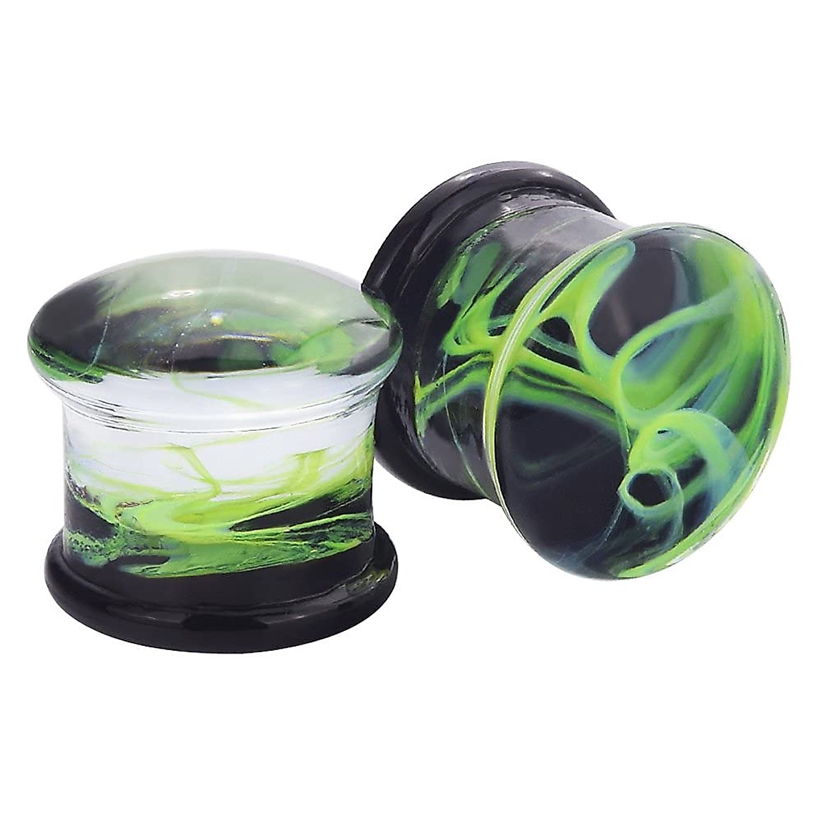 Qmcandy 2pcs 2g Glass Green Nest of Waves Saddle Ear Plugs Stretching Piercing Gauges