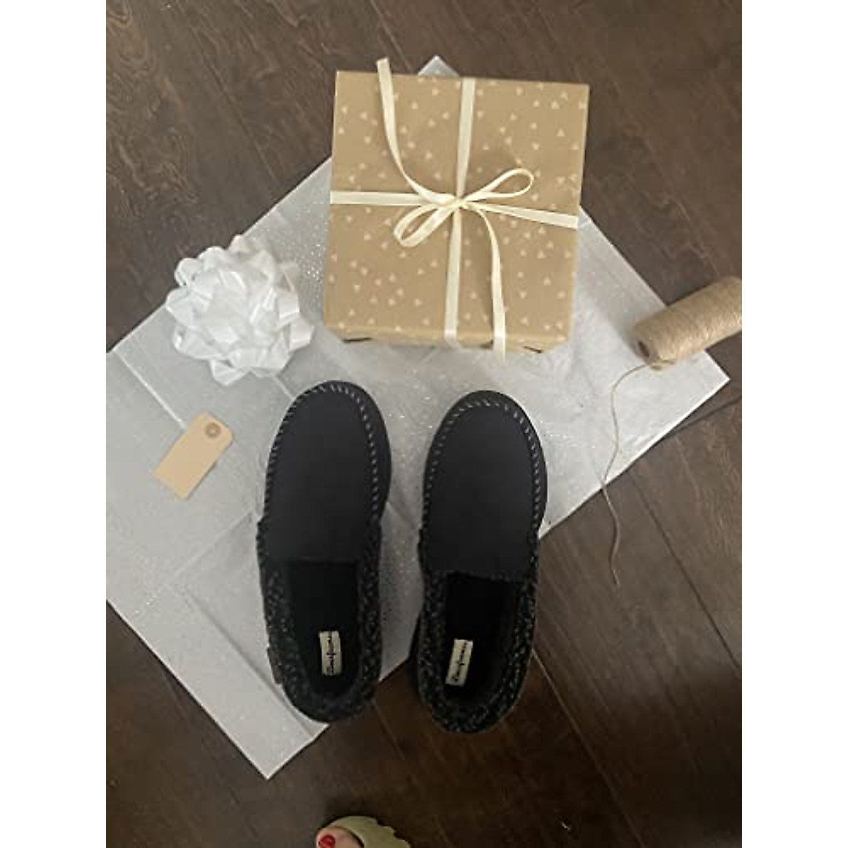 Dearfoams Men's Eli Microsuede Moccasin Slipper, Black, Medium, 80306