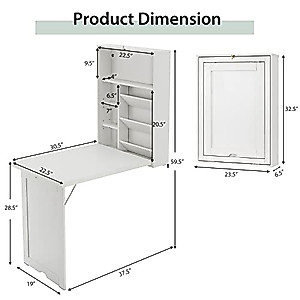 Tangkula Wall Mounted Desk, Fold Out Convertible Floating , Multi-Function Murphy Desk for Home Office, Space Saving Computer / Hanging Desk, Table with Storage Area