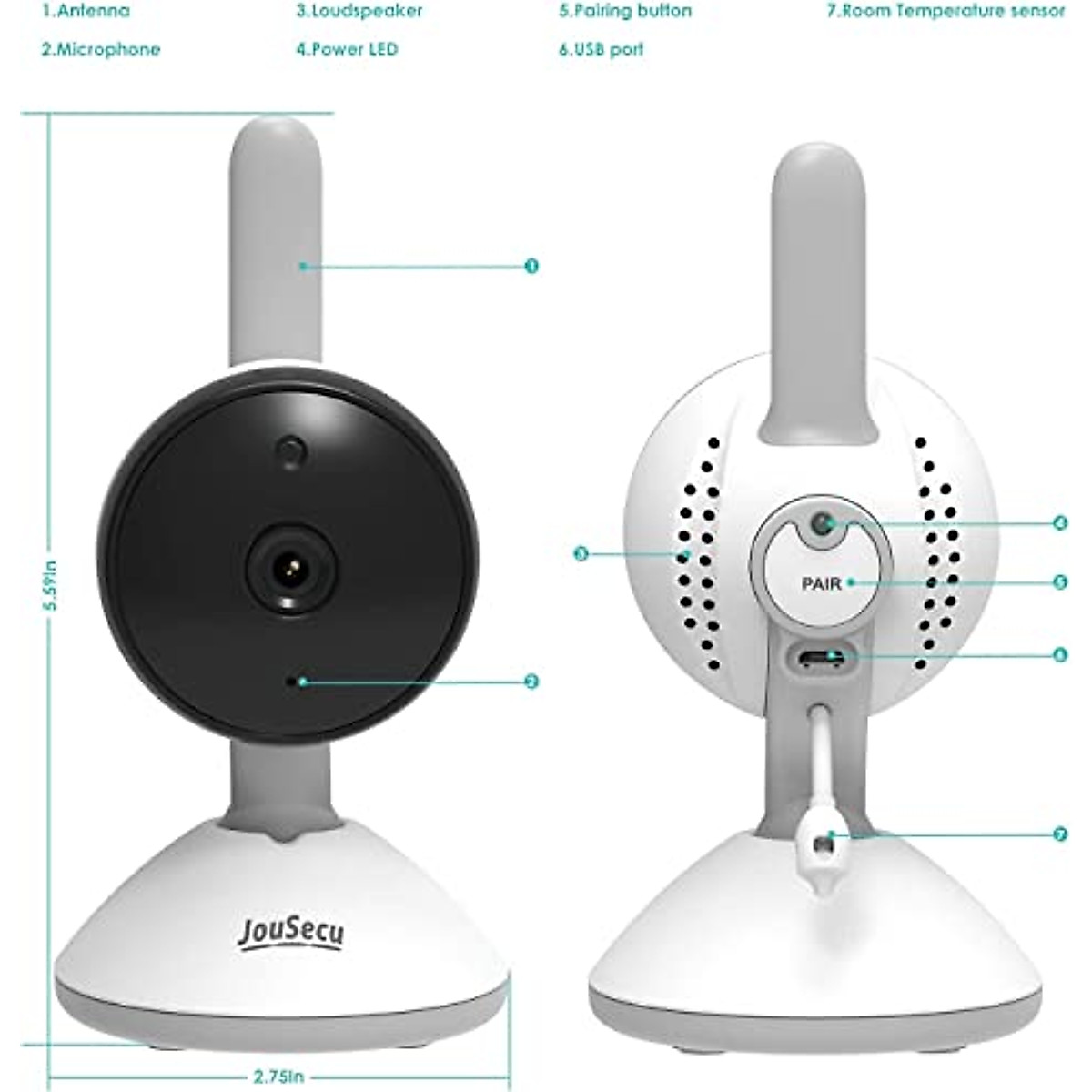 JouSecu Baby Monitor with 2 Cameras, Video Baby Monitor, 4.3 Inches LCD Split Screen, 1000ft Range Rechargeable Battery, with 2 Way Audio,Temperature Detection,Baby Crying Detection,Night Vision
