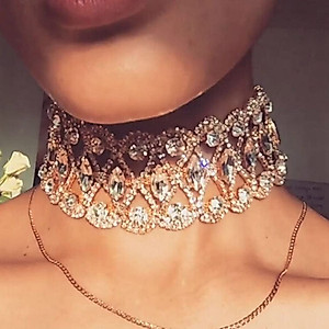 CanB Rhinestone Necklace Choker Adjustable Crystal Collar Wedding Bridal Choker Sparkly Neck Jewerly Accessories for Women and Girls (Silver)