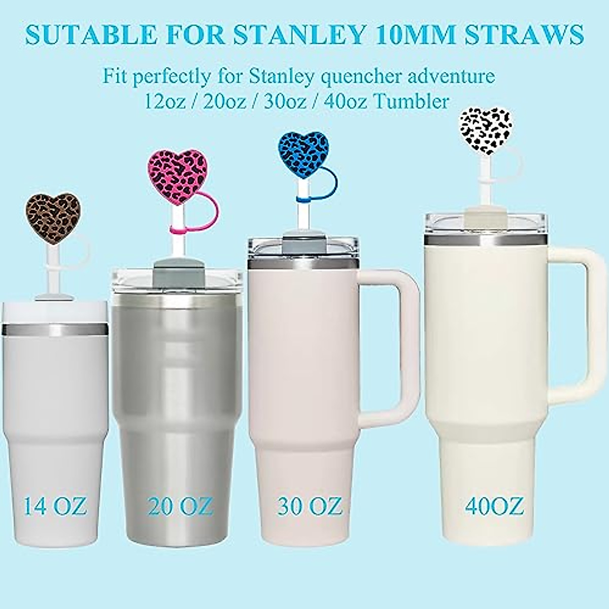 10mm Straw Cover for Stanley 40oz & 30oz Tumbler, Amreich Straw Covers Straw Topper Heart Design Silicon Straw Cap Straw Tips Lids Cute Straw Protector Straw Decorations