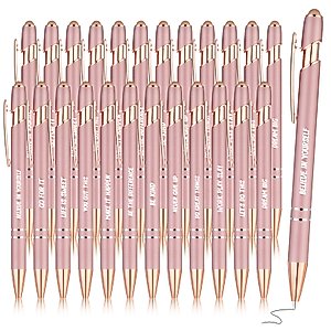 Yeaqee 24 Pcs Inspirational Ballpoint Pens Motivational Black Ink Retractable Quotes Pen with Stylus Tip Encouraging Message for Women Men Writing Office School Christmas Gift(Rose Gold)
