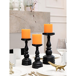 CANDWAX 3x3 Pillar Candle Set of 3 - Decorative Rustic Candles Unscented and No Drip Candles - Ideal as Wedding Candles or Large Candles for Home Interior - Orange Candles