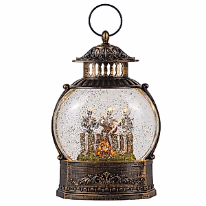 DRomance Halloween Skeleton Snow Globe Lantern with 6H Timer Battery Operated USB Powered Lighted Water Glitters Bronze Canteen Shaped Snow Globe Halloween Decoration Children Gift(6 x 3.2 x 11 Inch)