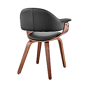 Armen Living Adalyn Faux Leather and Wood Dining Room Accent Chair, Black/Walnut