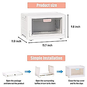 ORIJOYNA 28 Liters Collapsible Storage Bins with Lids Folding Plastic Stackable with Double Doors & Secure Buckle Container Heavy Duty withstand 65 Lbs for Grocery,Books,Clothes (Pink)