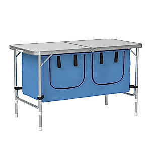 Goplus Folding Camping Table with Storage, Aluminum Outdoor Camp Table with 2-Level Adjustable Height, Lightweight Portable Foldable Picnic Table for Tailgating Beach BBQ Party RV